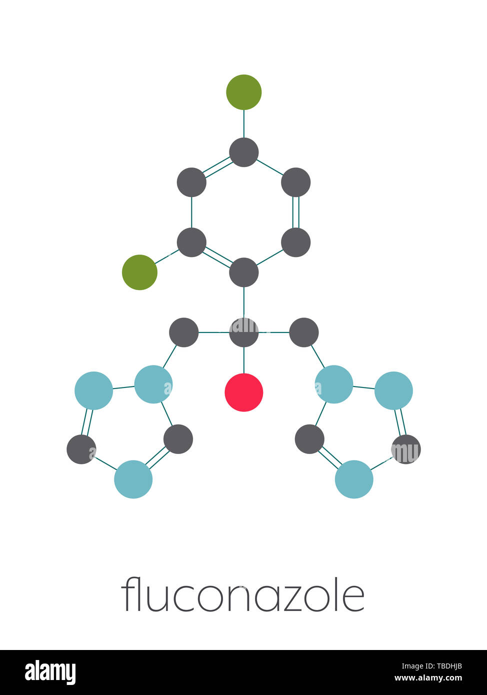 Fluconazole antifungal drug (triazole class) molecule. Stylized ...