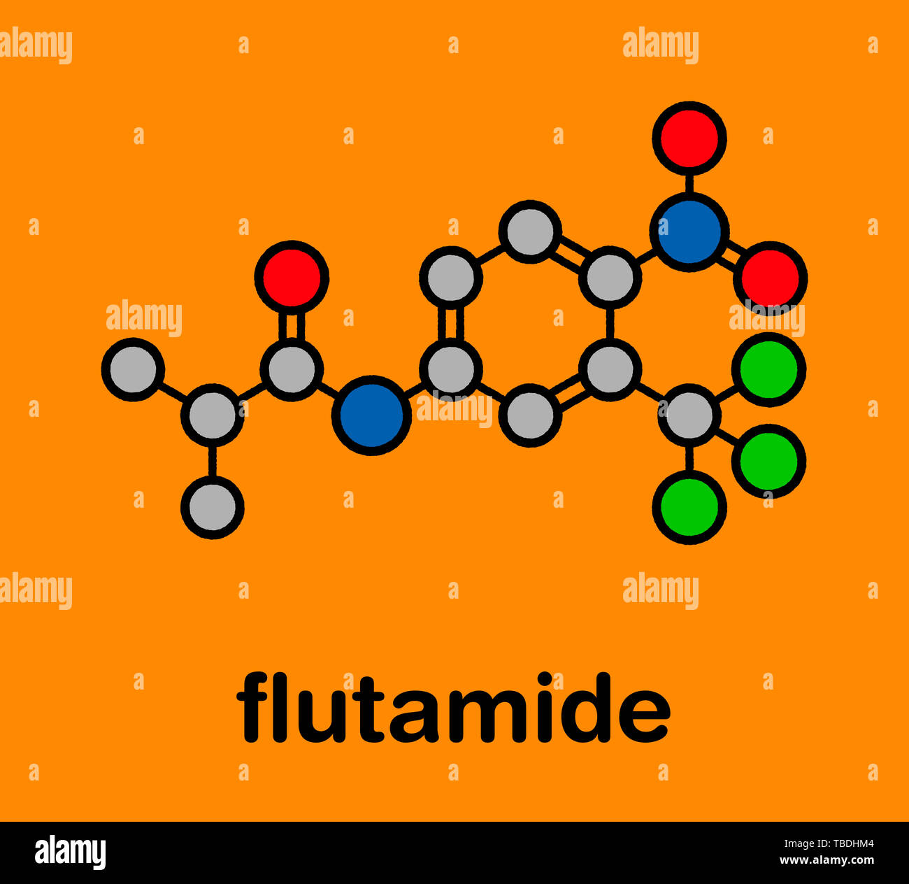 Flutamide prostate cancer drug (anti-androgen) molecule. Stylized ...