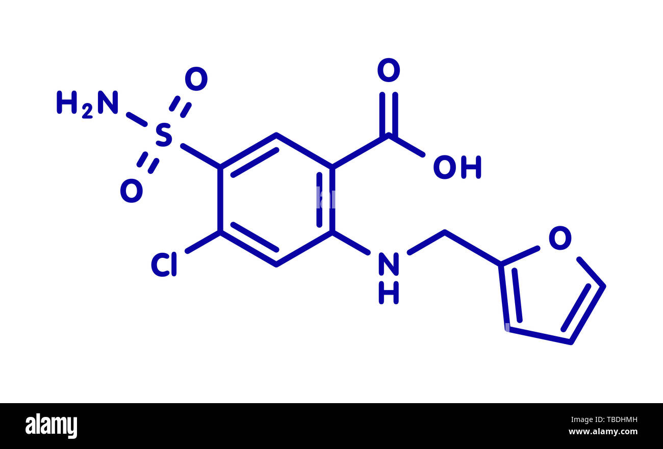 Furosemide diuretic drug molecule. Medically used to treat hypertension ...