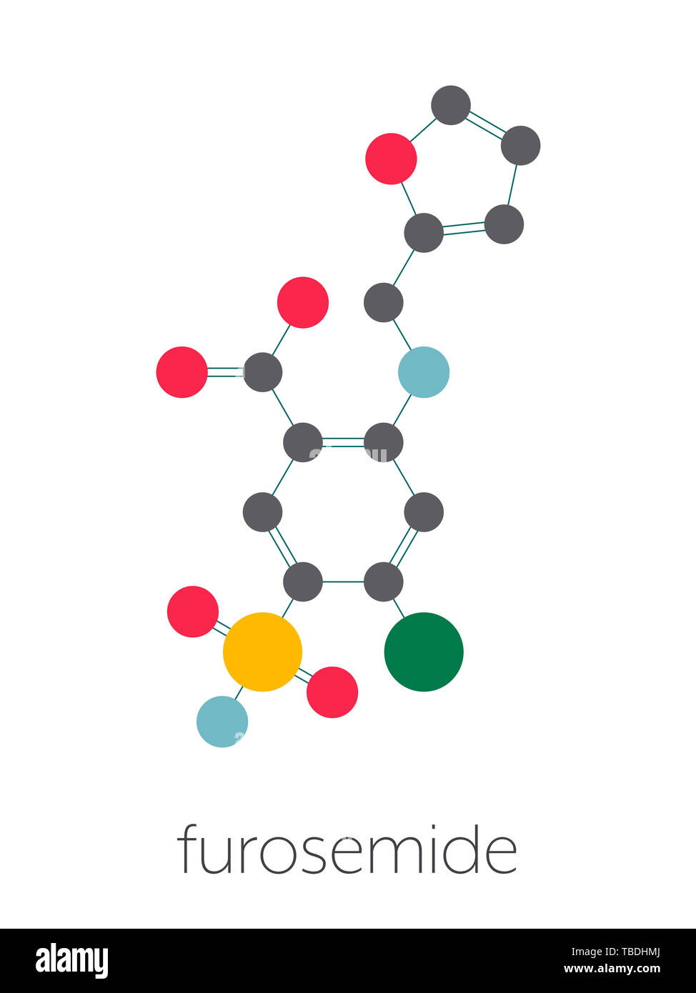 Furosemide diuretic drug molecule. Medically used to treat hypertension ...