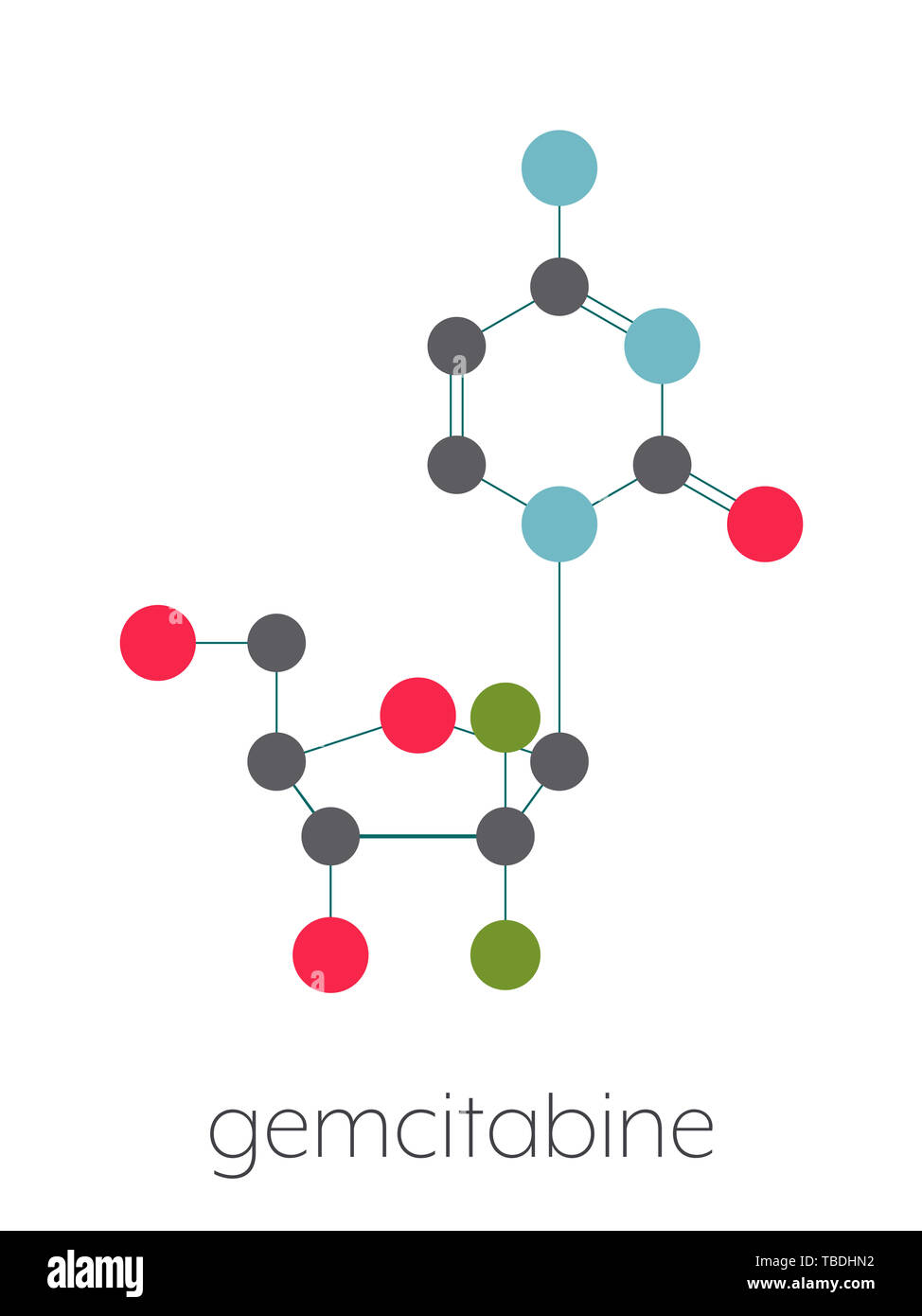 Gemcitabine cancer chemotherapy drug molecule. Stylized skeletal ...
