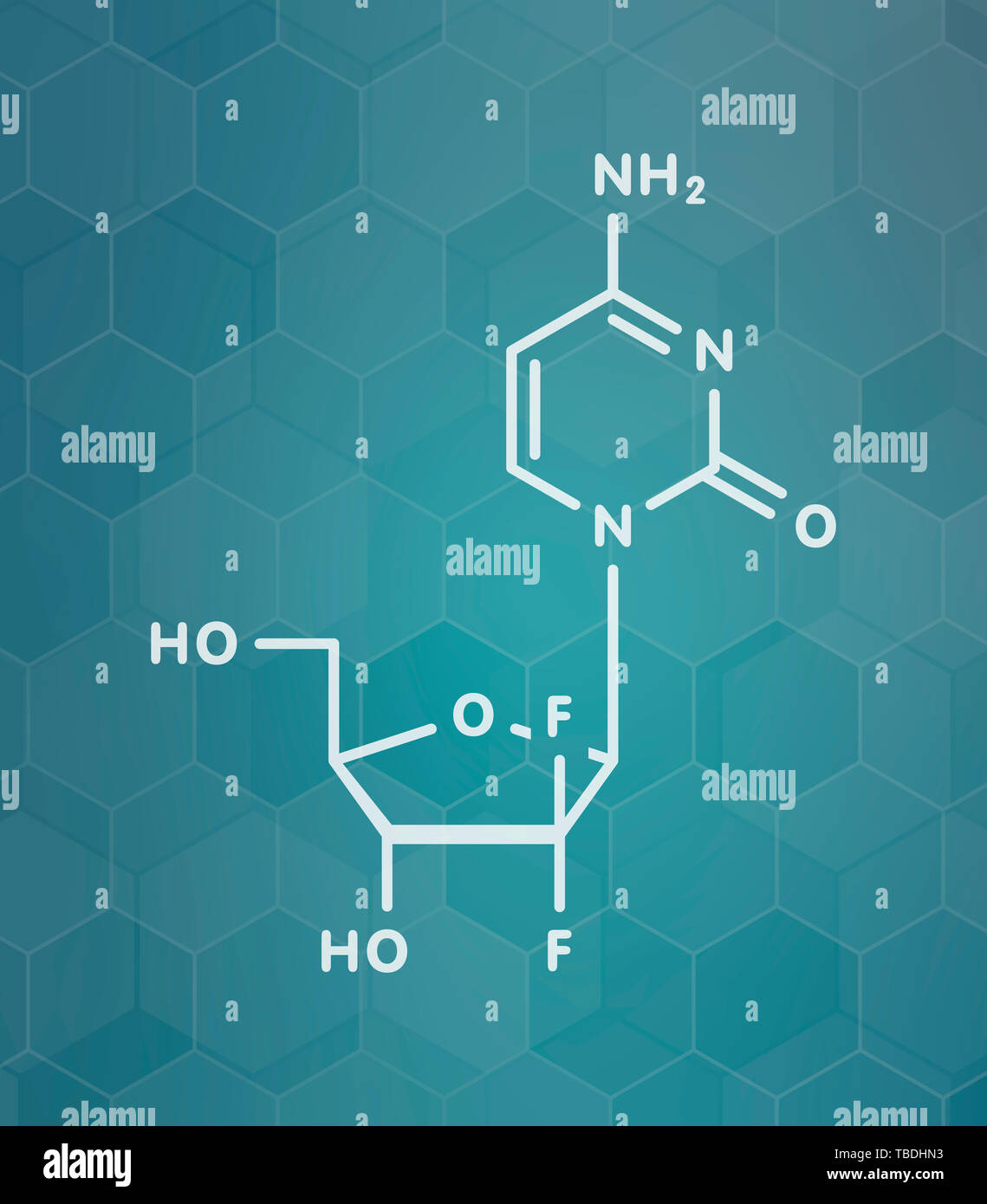 Gemcitabine cancer chemotherapy drug molecule. White skeletal formula ...