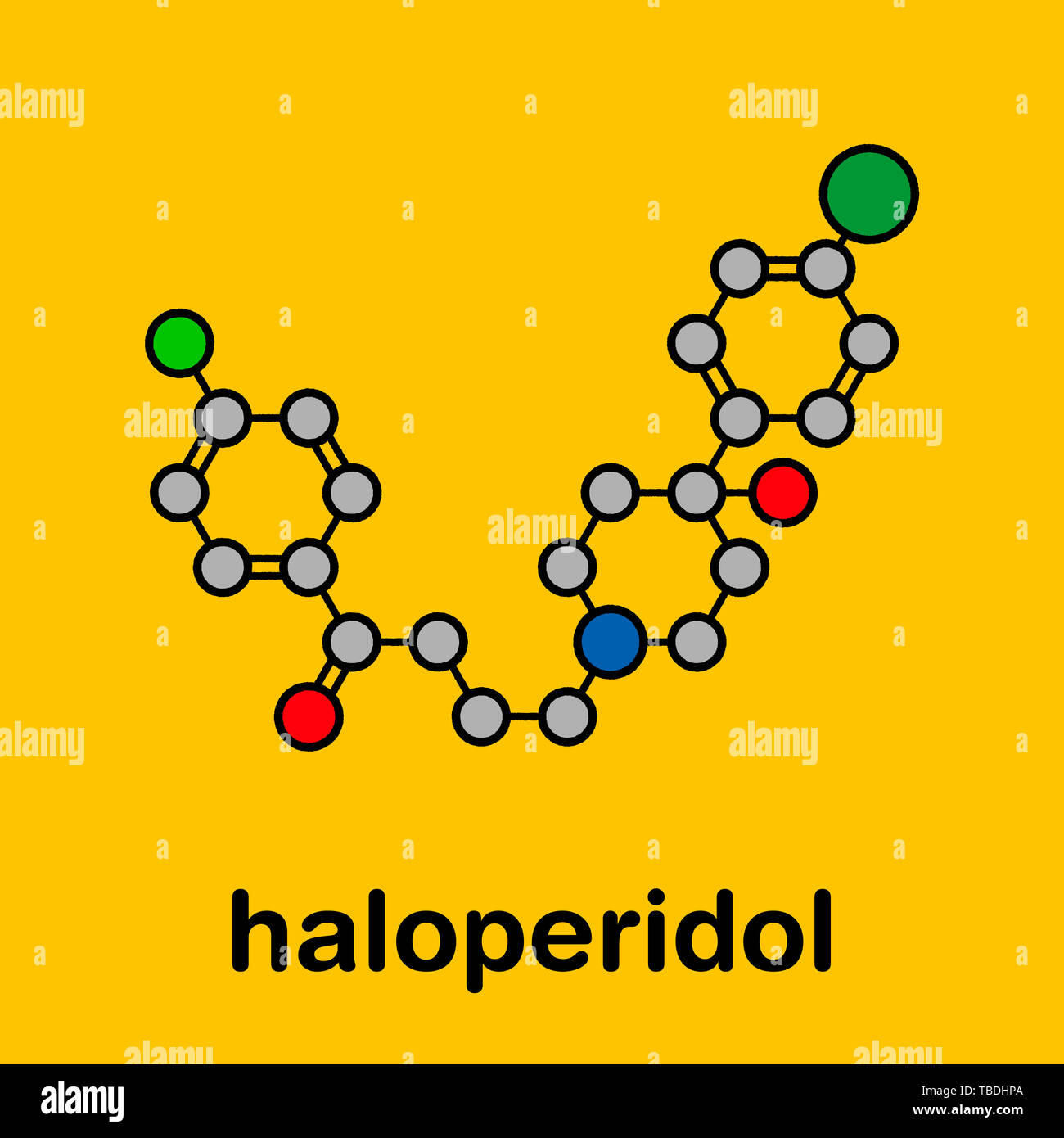 Haloperidol antipsychotic (neuroleptic) drug molecule. Stylized ...