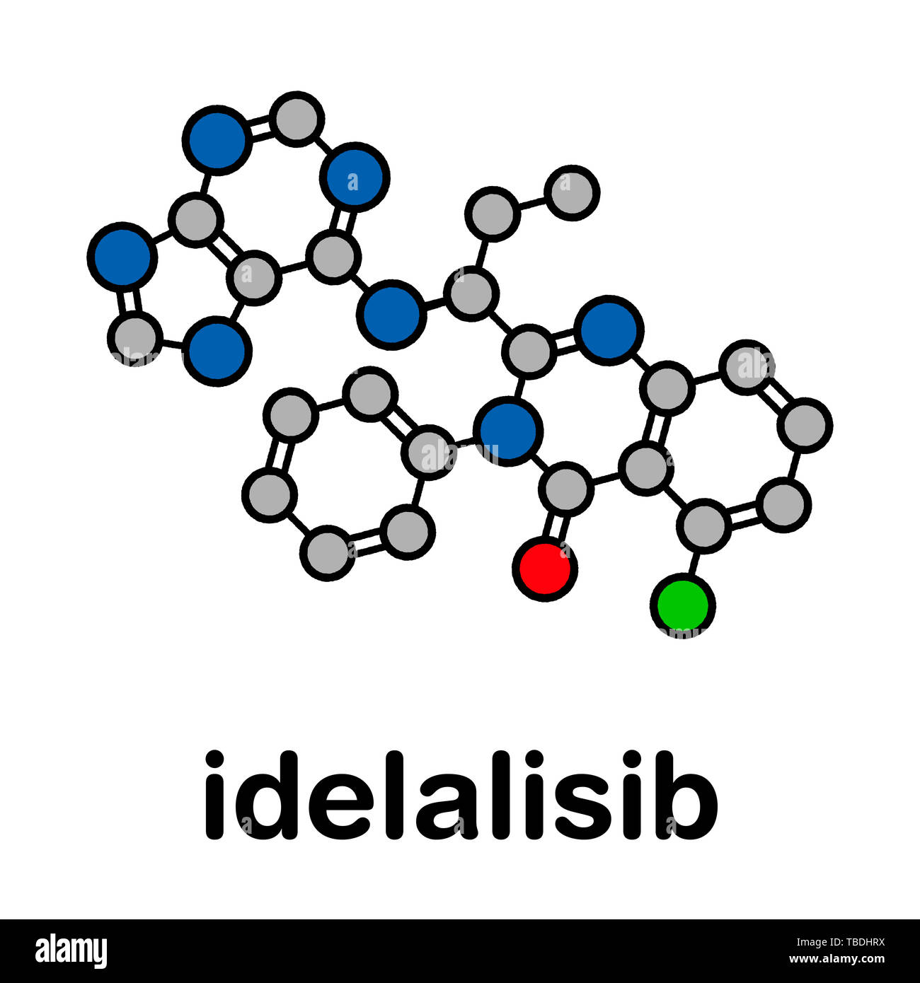 Idelalisib leukemia drug molecule. Inhibitor of phosphoinositide 3 ...