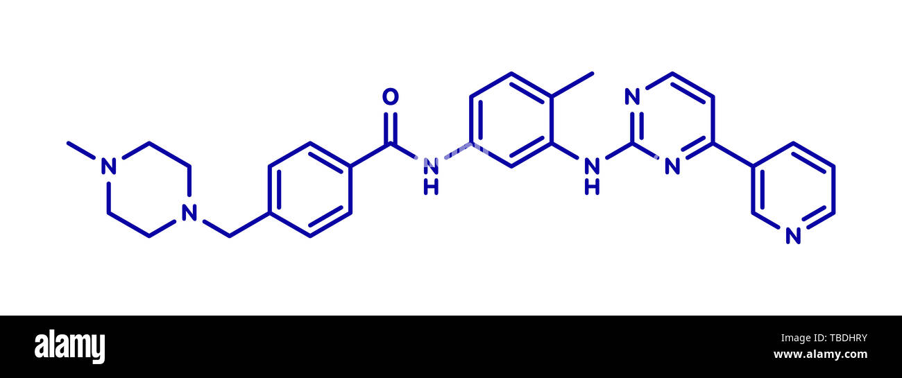 Imatinib cancer drug molecule. Tyrosine-kinase inhibitor. Blue skeletal ...