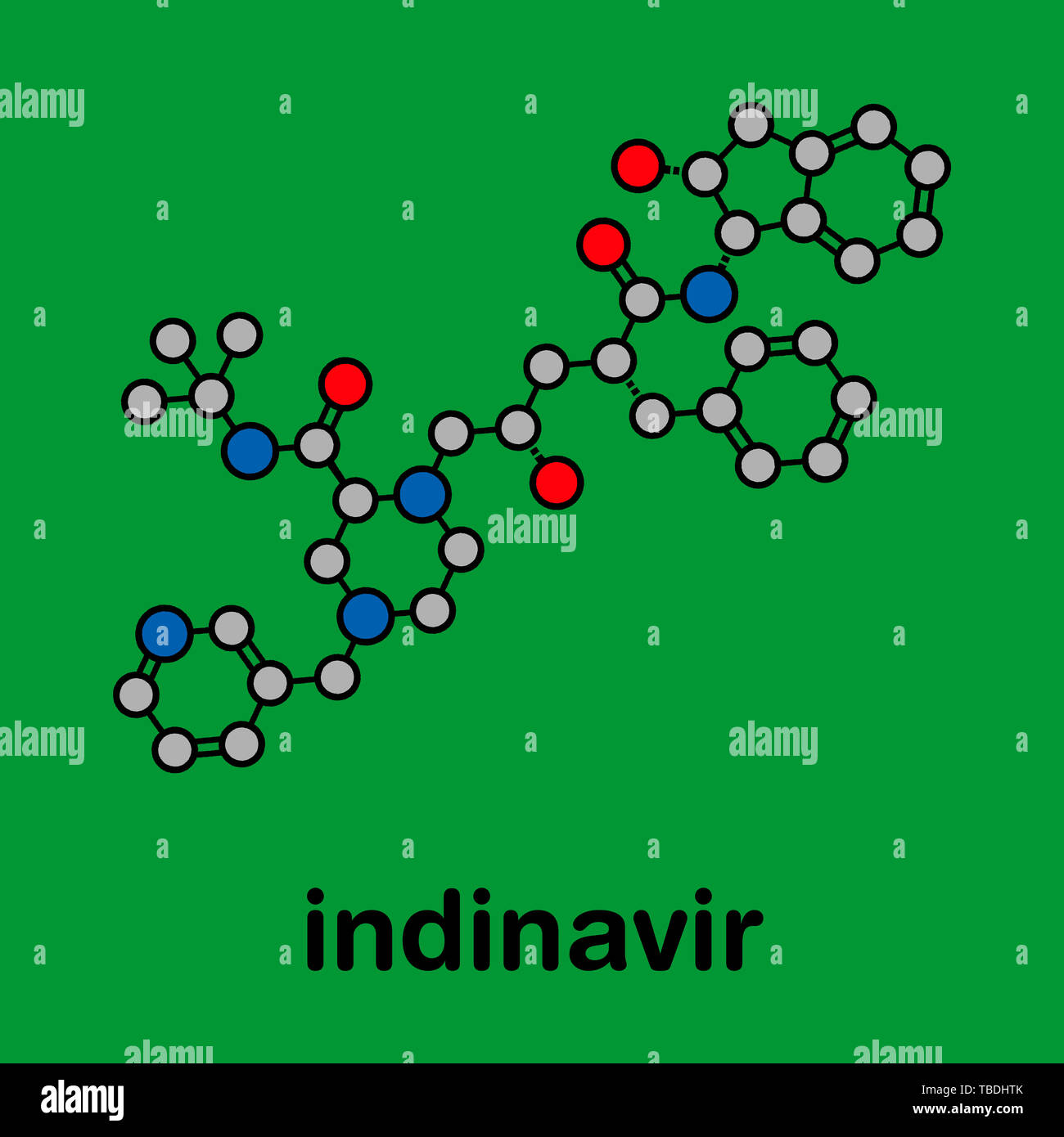 Indinavir HIV drug molecule. Belongs to protease inhibitor class ...