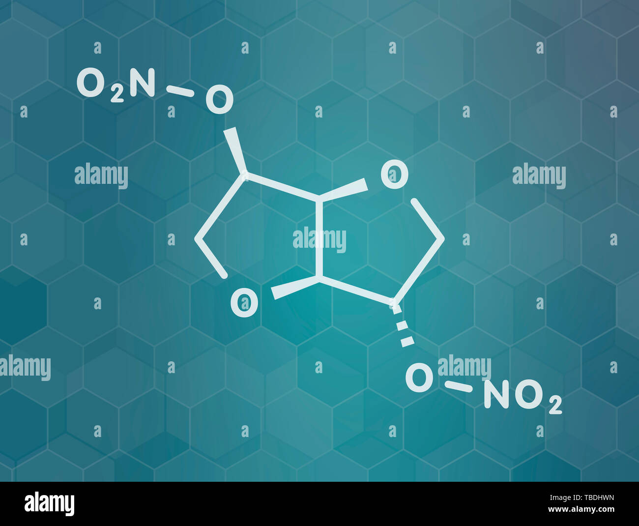 Isosorbide dinitrate (ISDN) vasodilator drug molecule. Used in ...