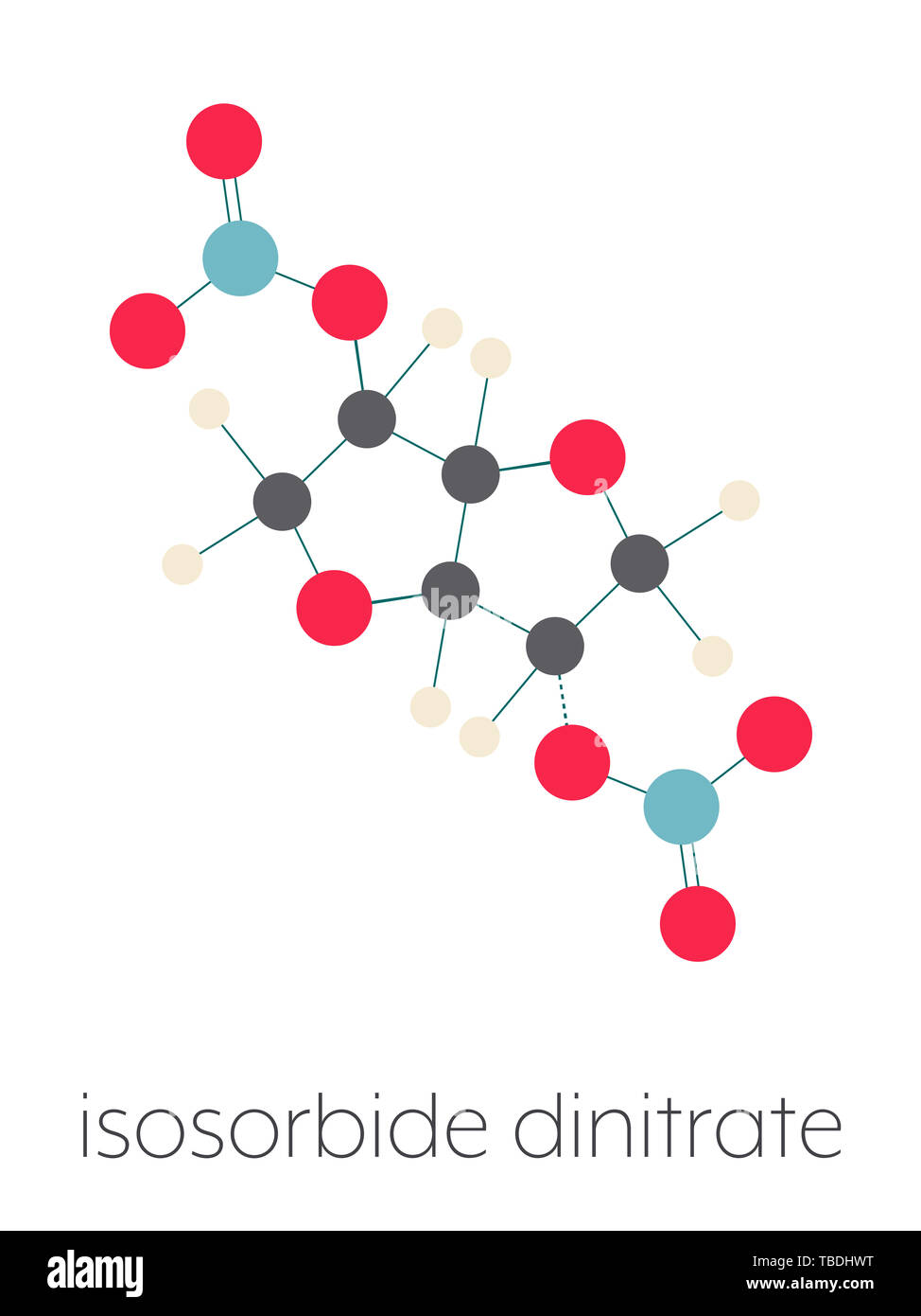 Isosorbide dinitrate (ISDN) vasodilator drug molecule. Used in ...