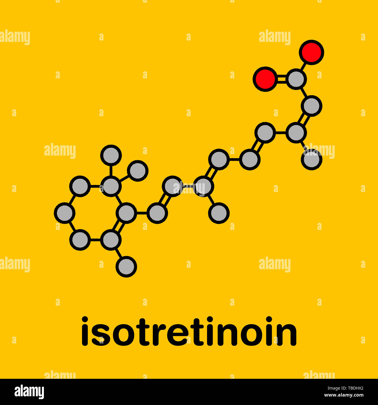Isotretinoin acne treatment drug molecule. Known to be a teratogen ...