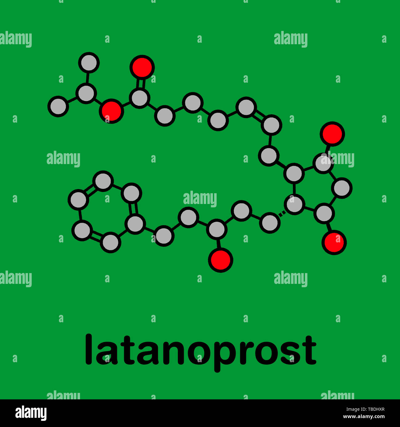 Latanoprost glaucoma drug molecule. Stylized skeletal formula (chemical ...