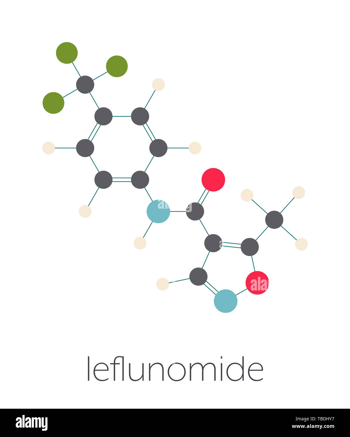 Leflunomide rheumatoid arthritis drug molecule. Stylized skeletal ...