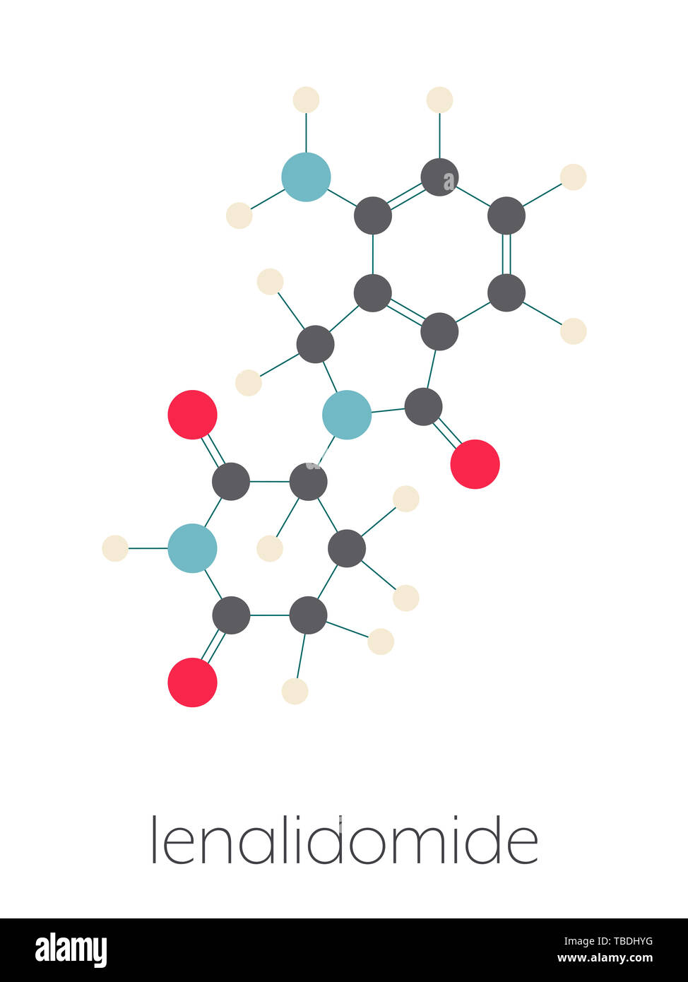 Lenalidomide multiple myeloma drug molecule. Stylized skeletal formula ...