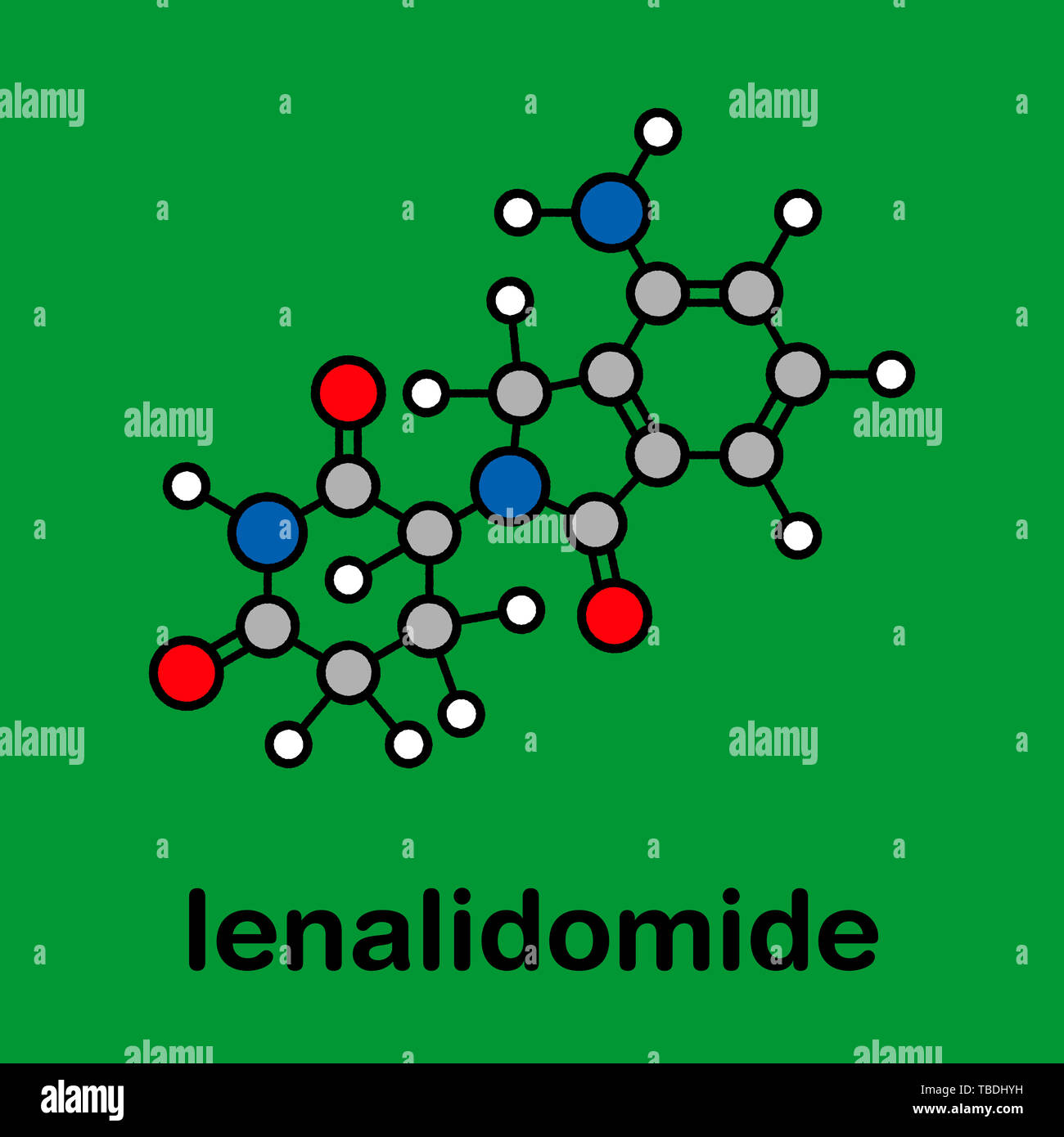 Lenalidomide multiple myeloma drug molecule. Stylized skeletal formula ...