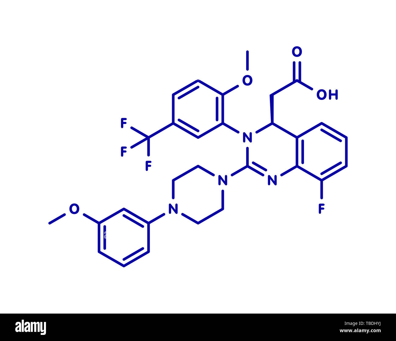 letermovir cytomegalovirus (CMV) drug molecule. Blue skeletal formula ...