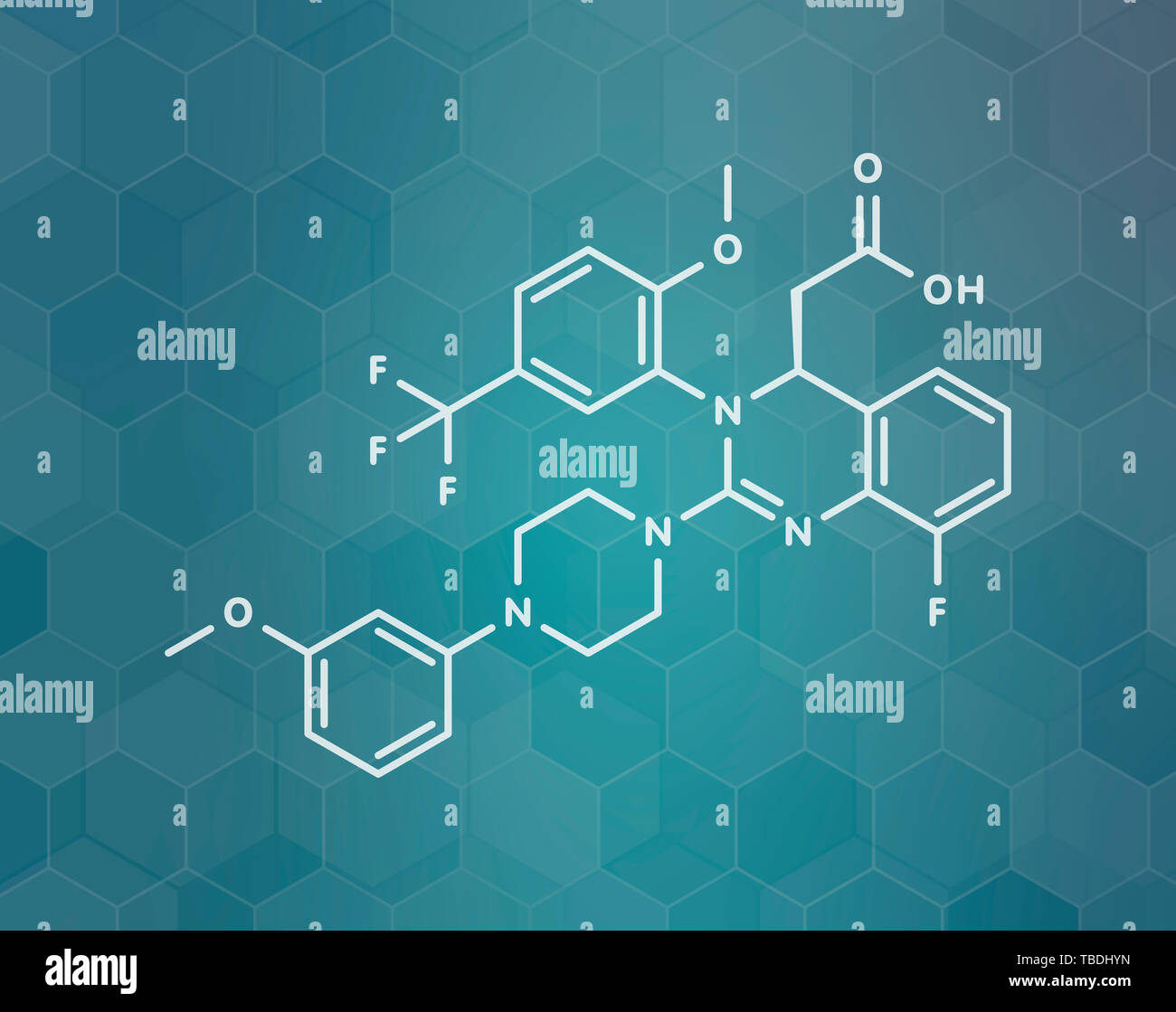 letermovir cytomegalovirus (CMV) drug molecule. White skeletal formula ...