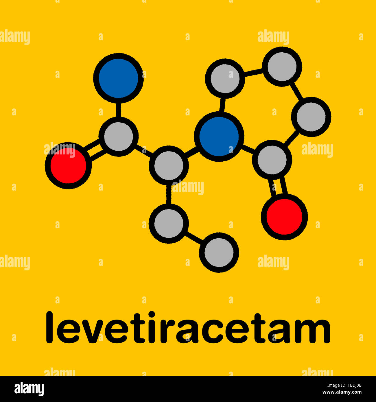Levetiracetam epilepsy (seizures) drug molecule. S-isomer of etiracetam ...