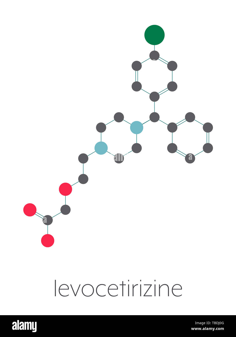 Levocetirizine antihistamine drug molecule. Used to treat hay fever ...