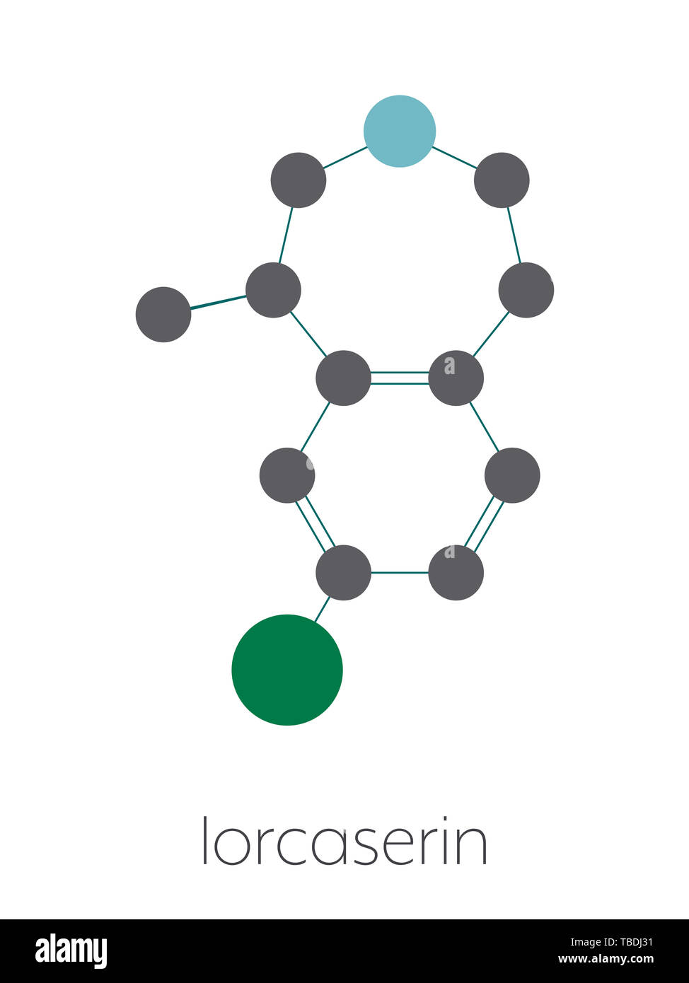Lorcaserin obesity drug molecule. Stylized skeletal formula (chemical ...