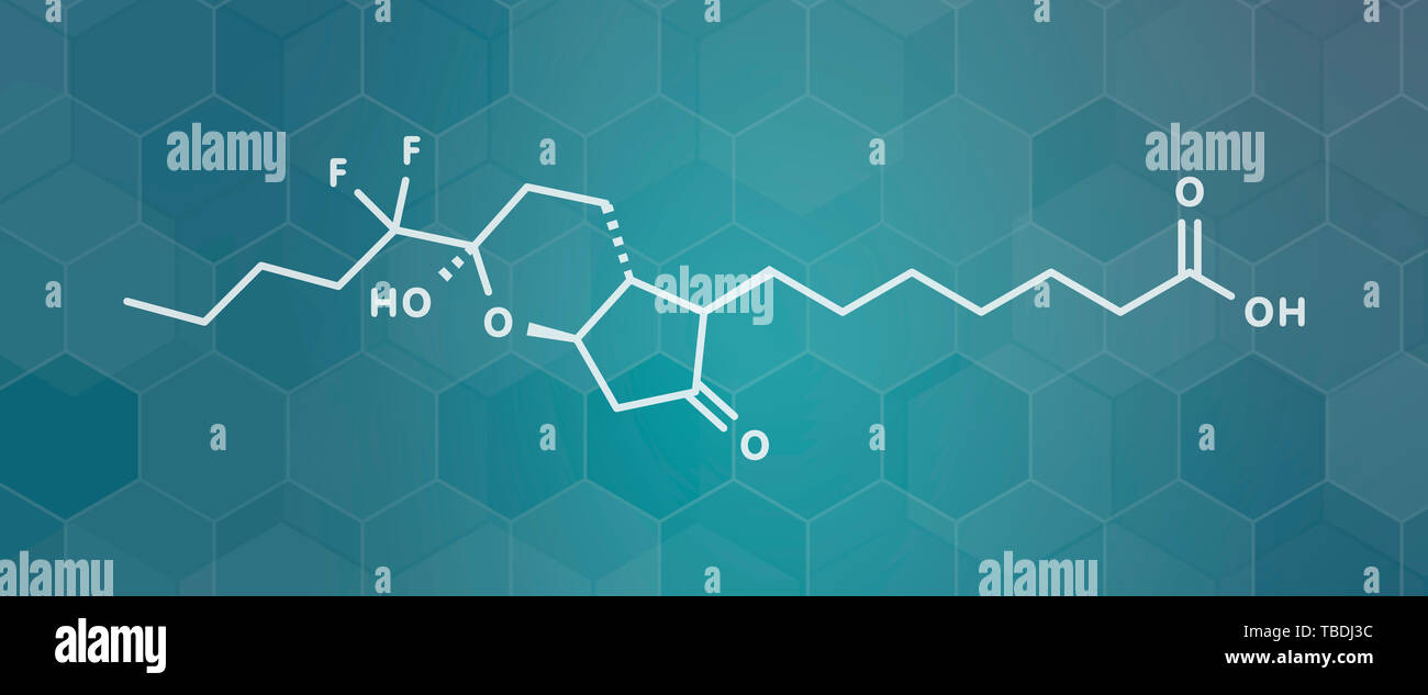 Lubiprostone chronic constipation drug molecule. White skeletal formula ...