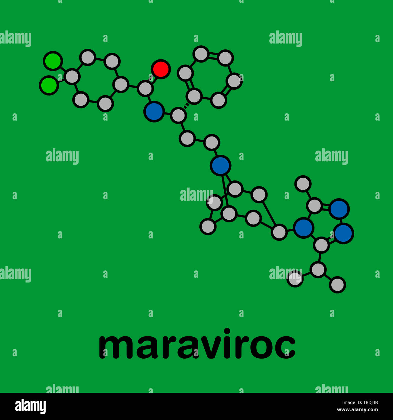Maraviroc HIV drug molecule (entry inhibitor class). Stylized skeletal ...