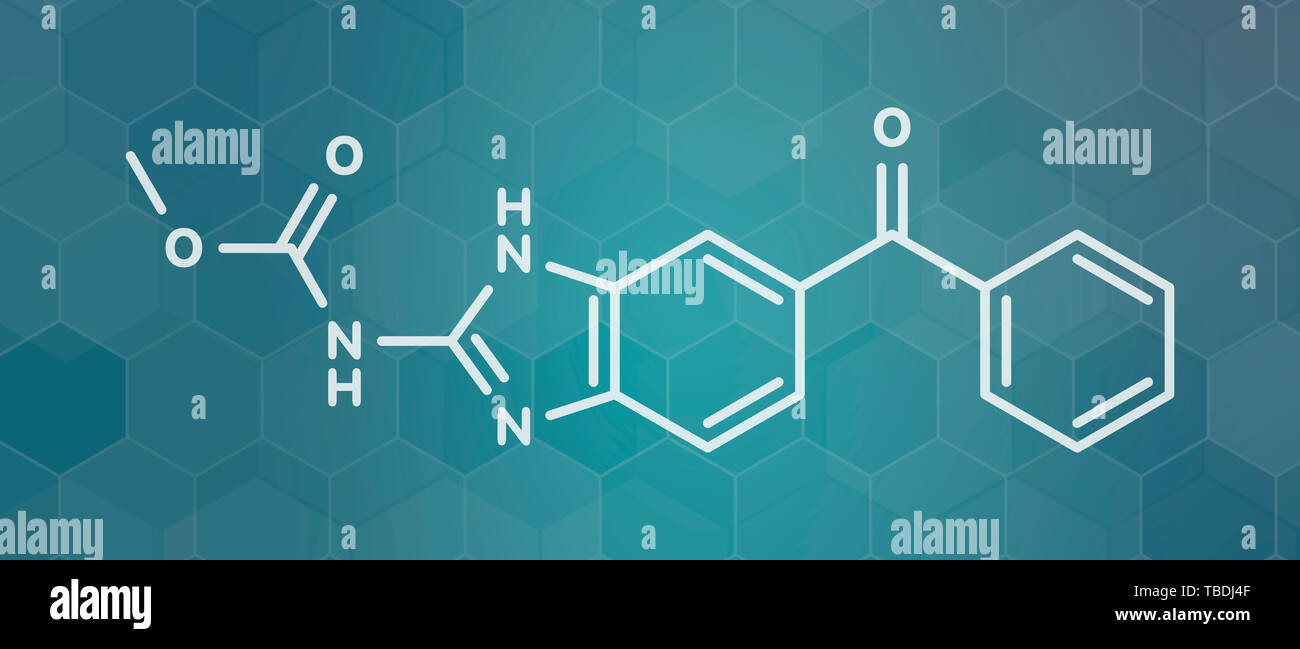 Mebendazole anthelmintic drug molecule. Used to treat worm infestations ...