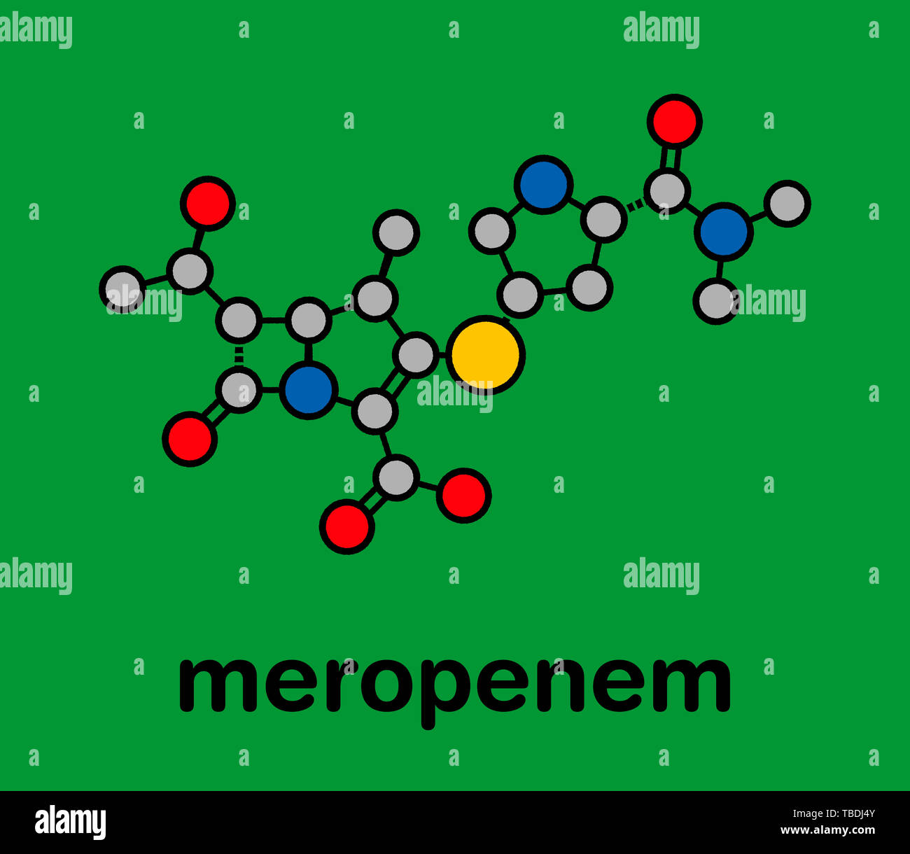 Meropenem broad-spectrum antibiotic drug molecule (carbapenem class ...