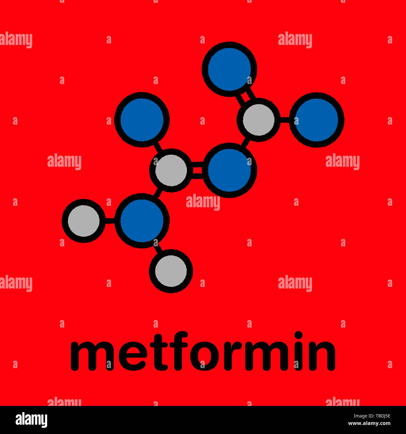 Metformin diabetes drug (biguanide class) molecule. Stylized skeletal ...