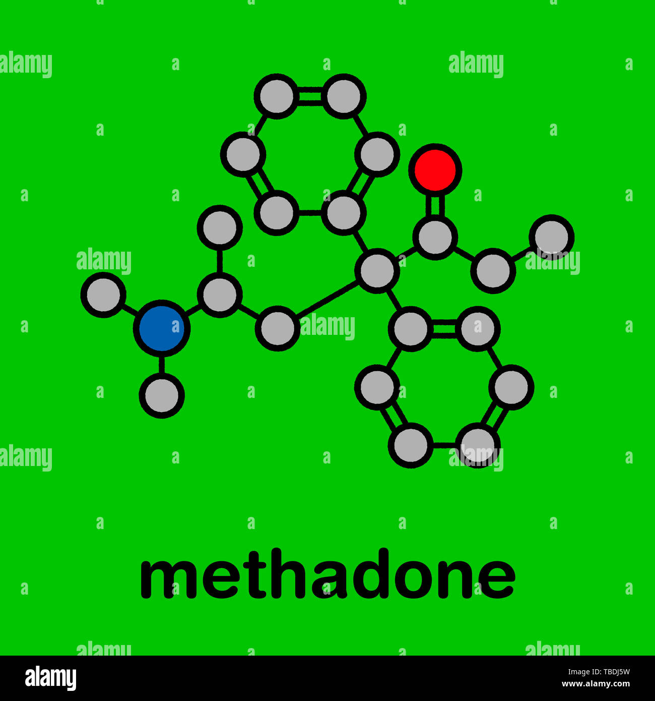 Methadone opioid dependency drug molecule. Also used as analgesic ...