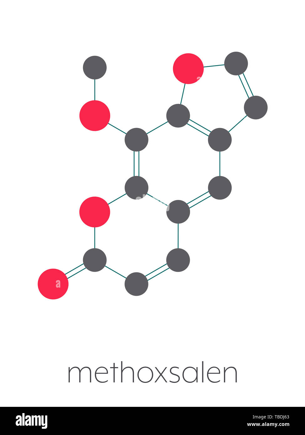 Methoxsalen (psoralen) skin disease drug molecule. Used in PUVA therapy ...