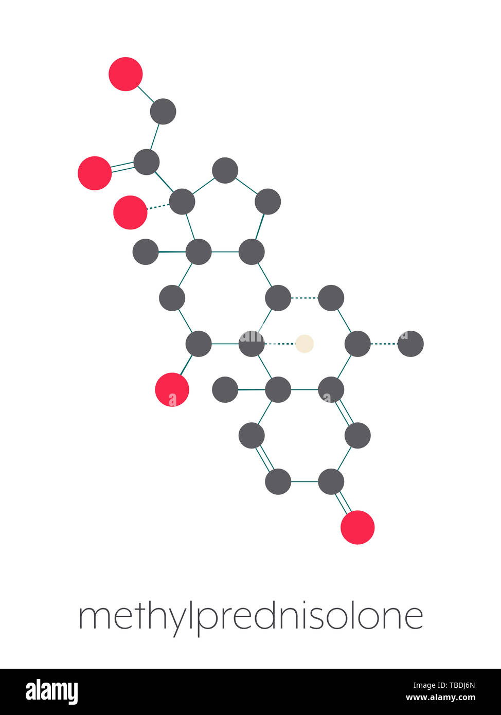 Methylprednisolone corticosteroid drug molecule. Stylized skeletal ...