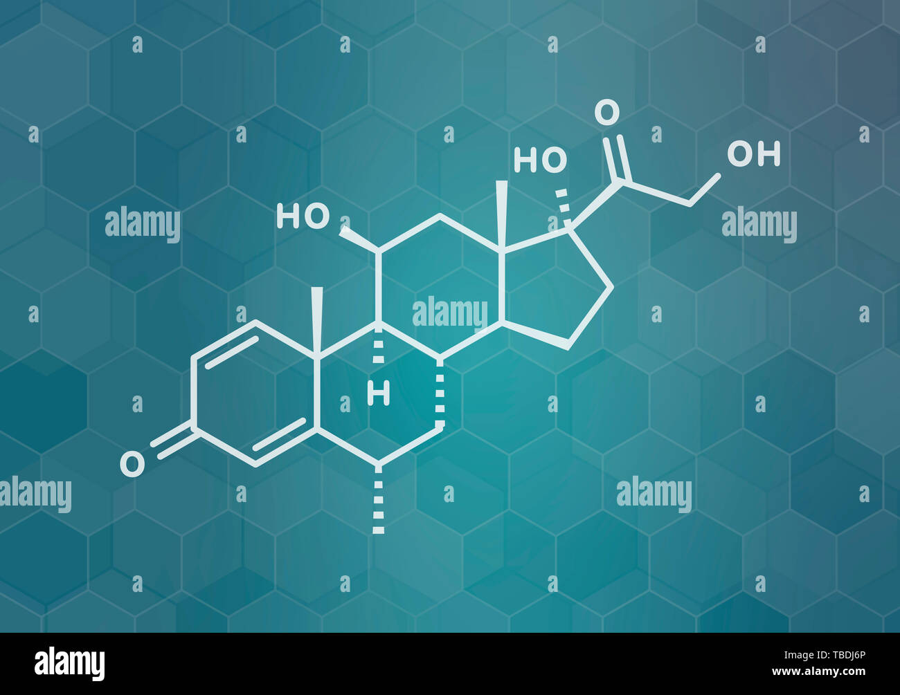 Methylprednisolone corticosteroid drug molecule. White skeletal formula ...