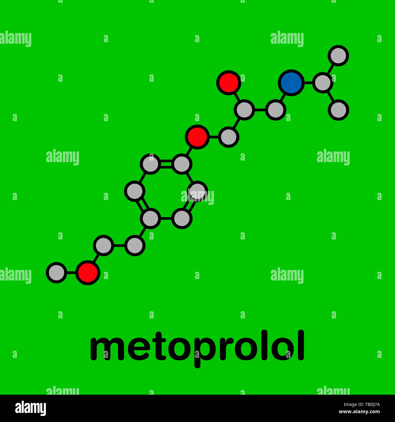 Metoprolol high blood pressure drug molecule (beta blocker). Stylized ...