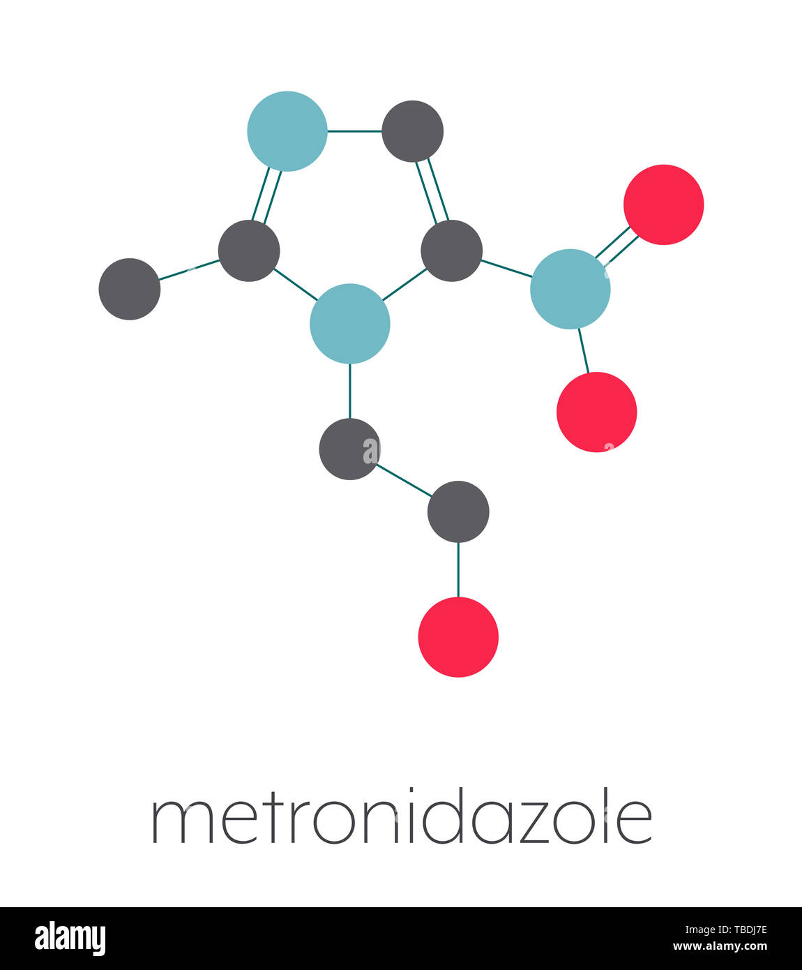 Metronidazole antibiotic drug (nitroimidazole class) molecule. Stylized skeletal formula ...