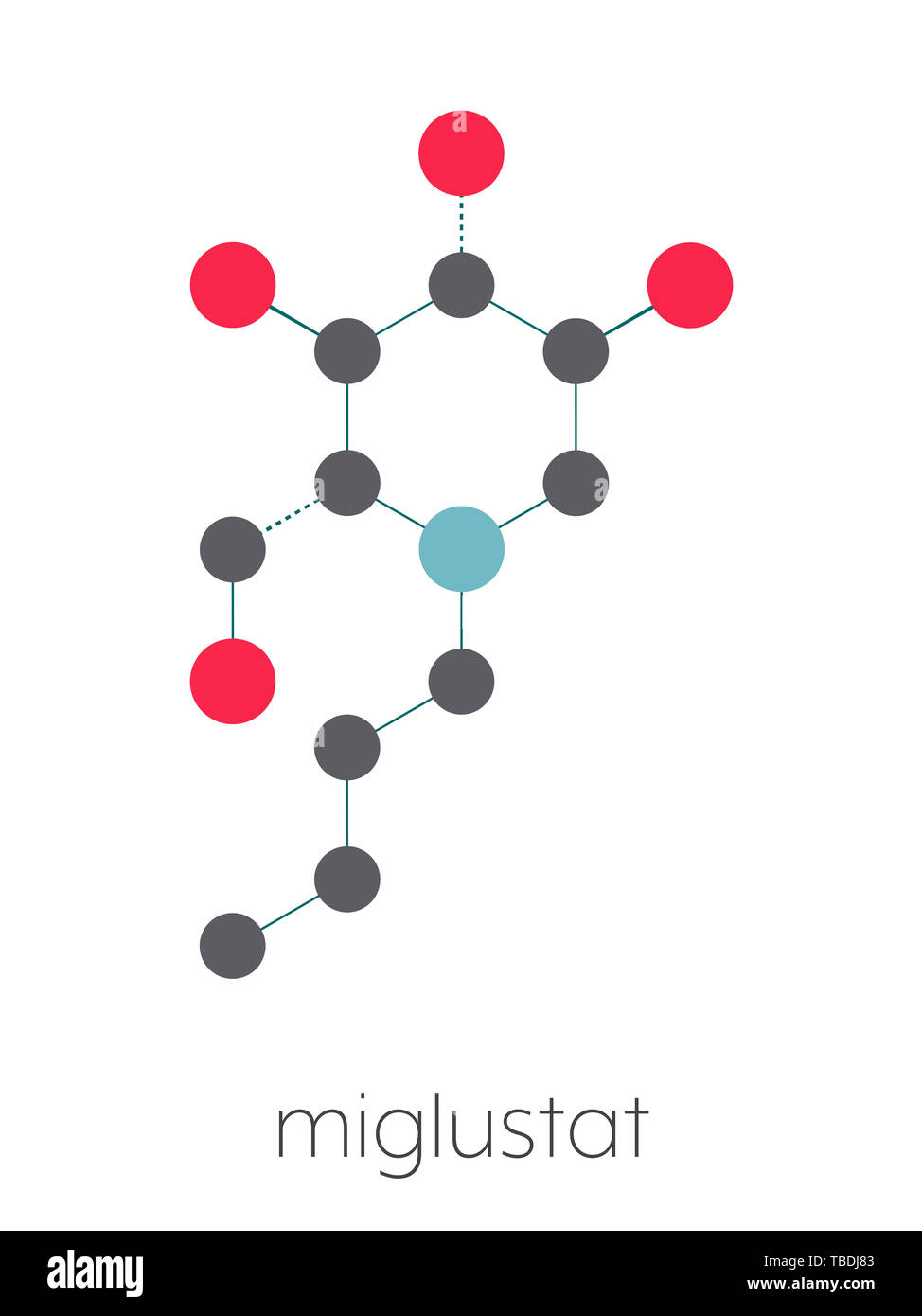 Miglustat Gaucher disease drug molecule. Stylized skeletal formula ...