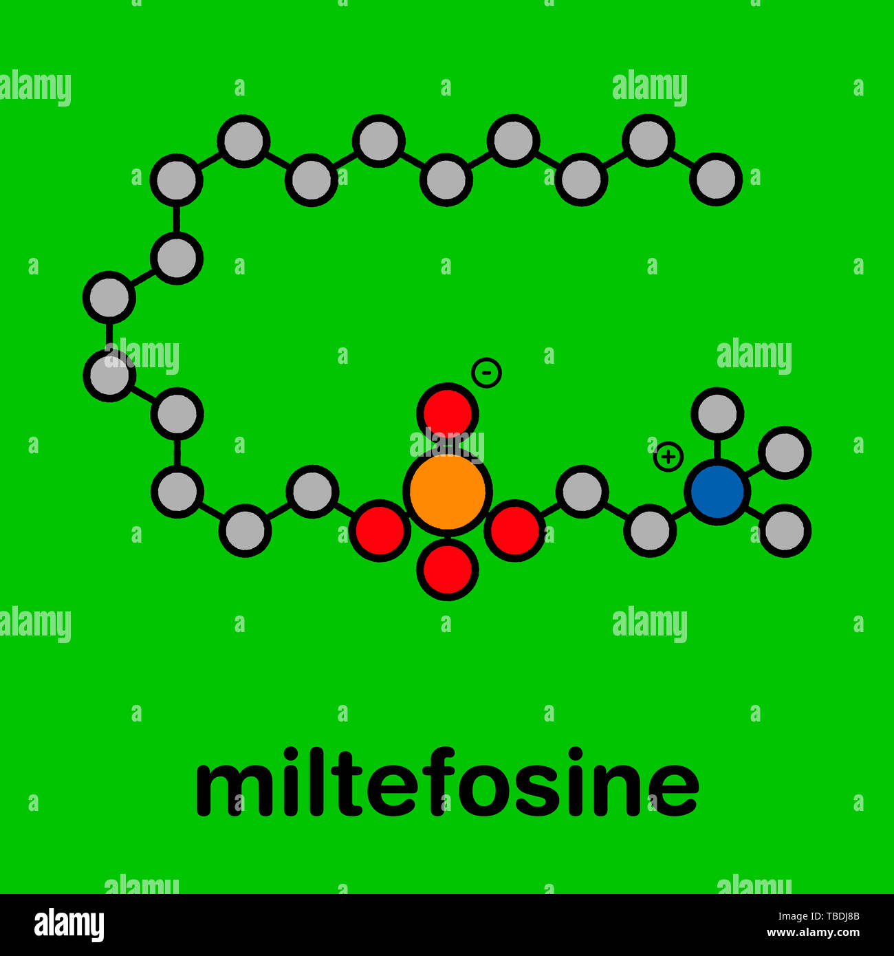 Miltefosine leishmaniasis drug molecule. Stylized skeletal formula ...