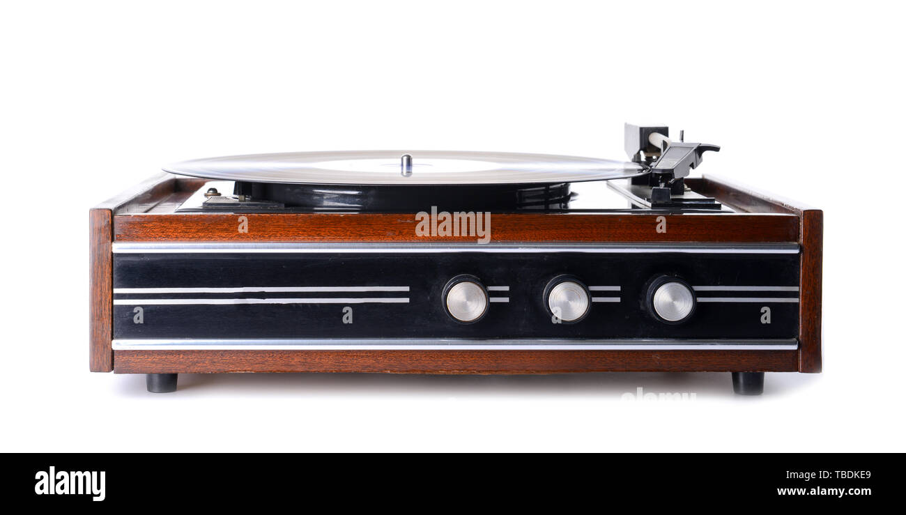 Record player with vinyl disc on white background Stock Photo - Alamy
