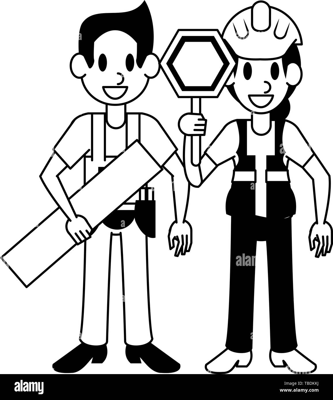Professional workers characters cartoons in black and white Stock ...