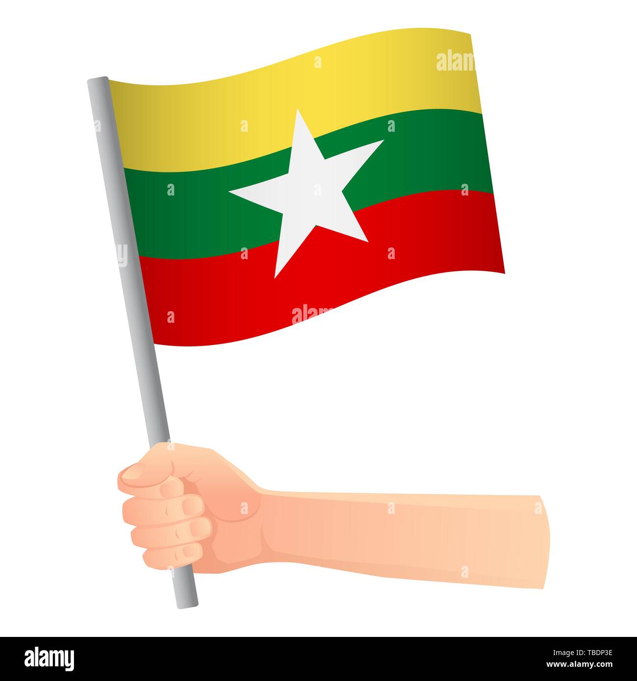 Myanmar flag in hand. Patriotic background. National flag of Myanmar ...