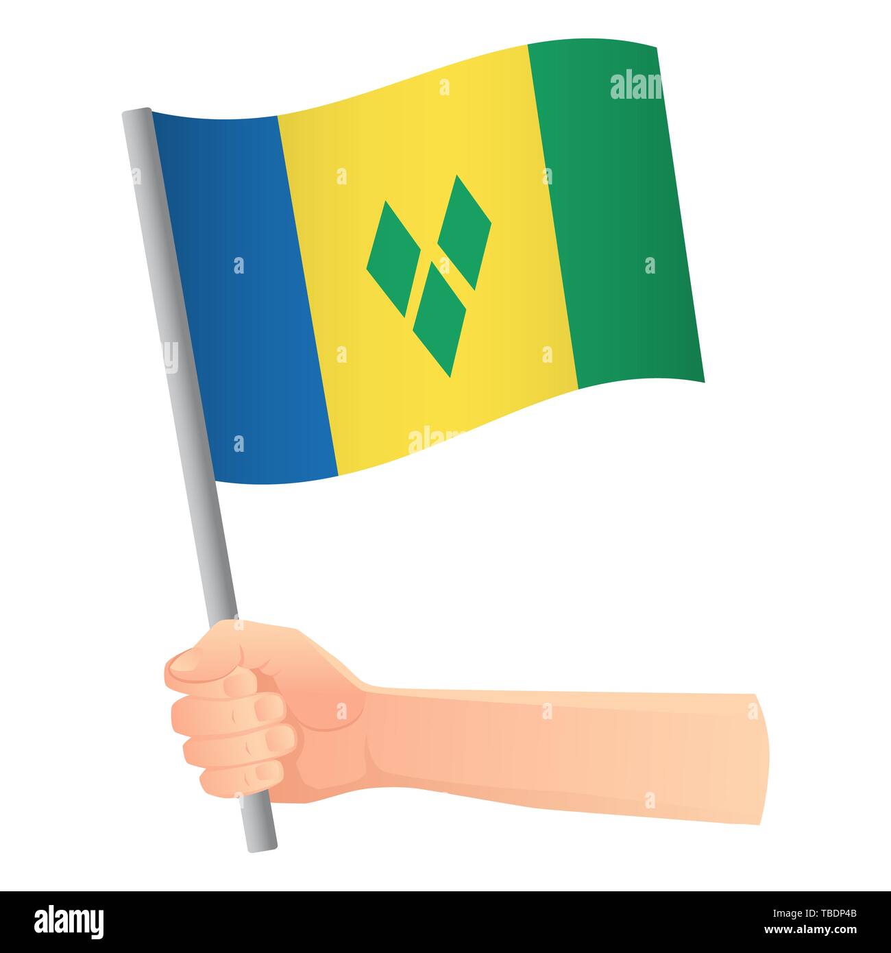 Saint Vincent and the Grenadines flag in hand. Patriotic background ...