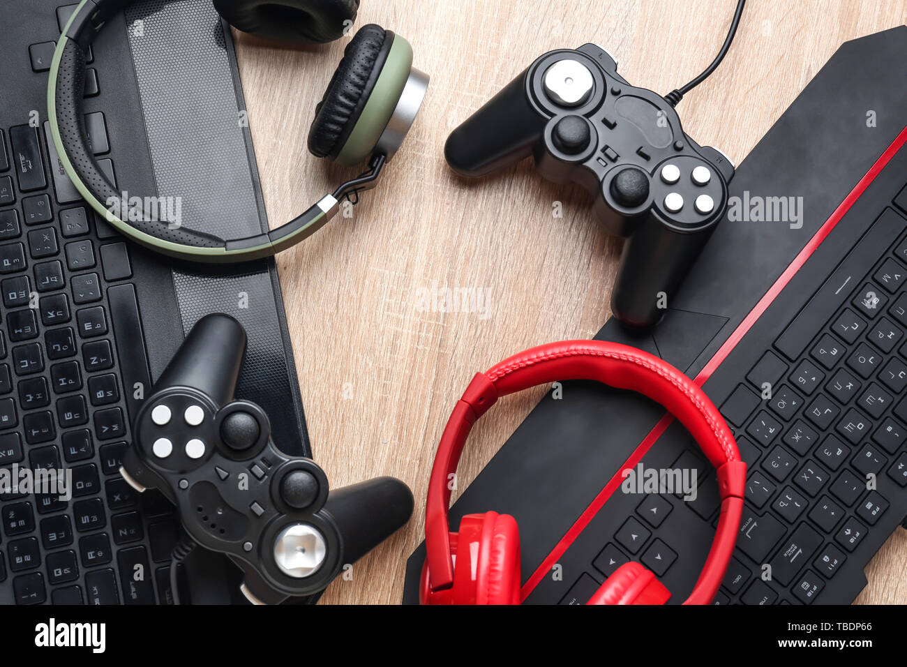 Modern gaming accessories on table Stock Photo - Alamy
