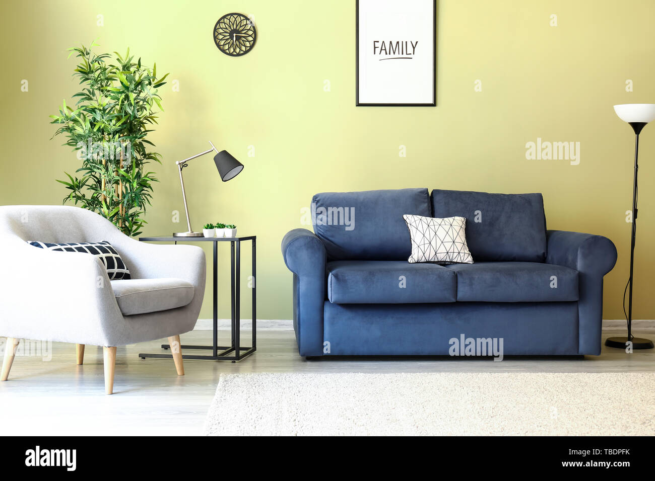 Modern interior of living room with comfortable furniture Stock Photo ...