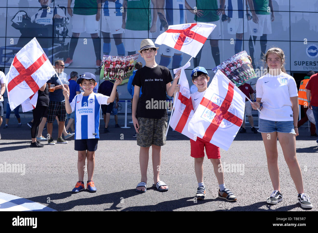BRIGHTON, United Kingdom. 01st June, 2019. Young England Women fans ...