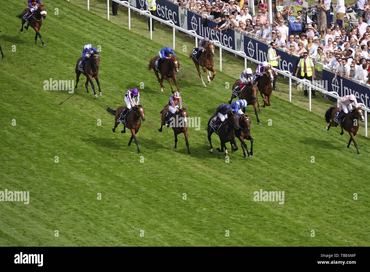 1st June, 2019. Epsom Downs, Surrey, UK A bunched field race up the ...
