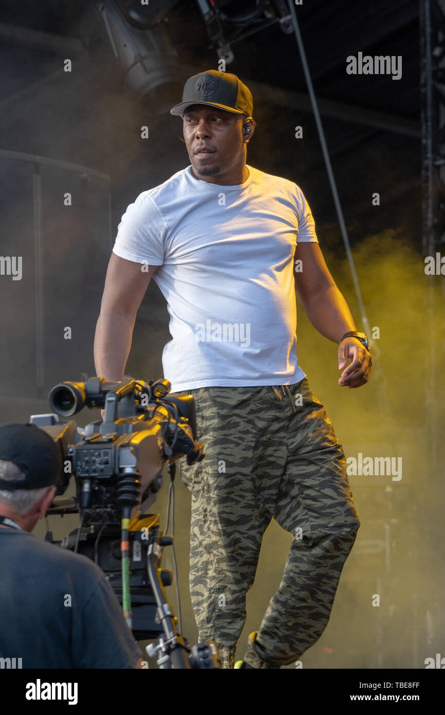 London, UK. Saturday, 1 June, 2019. Dizzy Rascal performing on stage at ...