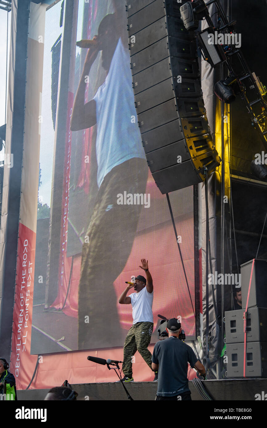 London, UK. Saturday, 1 June, 2019. Dizzy Rascal performing on stage at ...