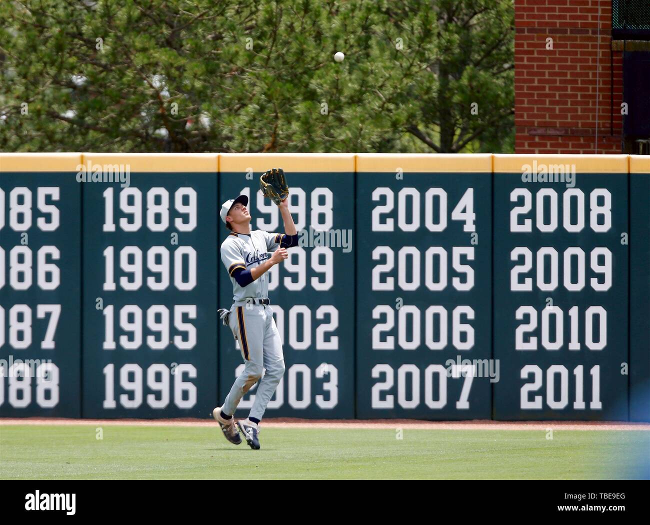 June 1, 2019: Cameron Eden #9 Cal center fielder moves in under a ball ...