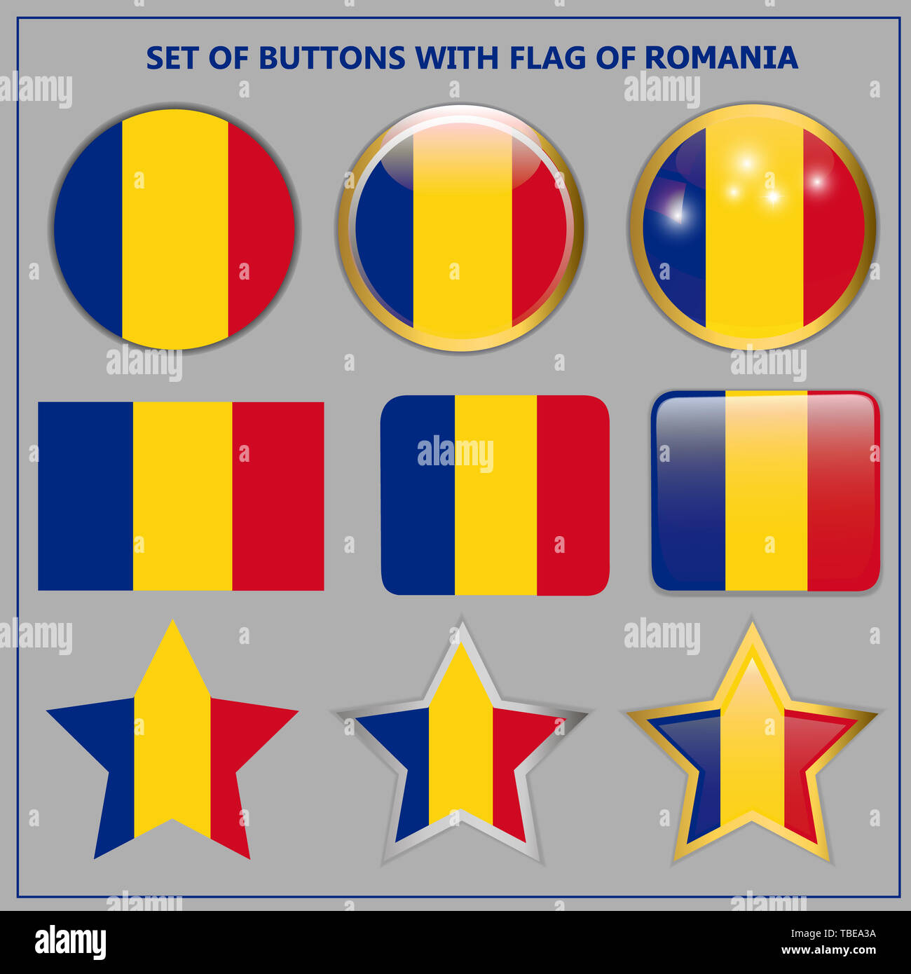 Bright set with buttons with flag of Romania. Happy Romania day buttons ...