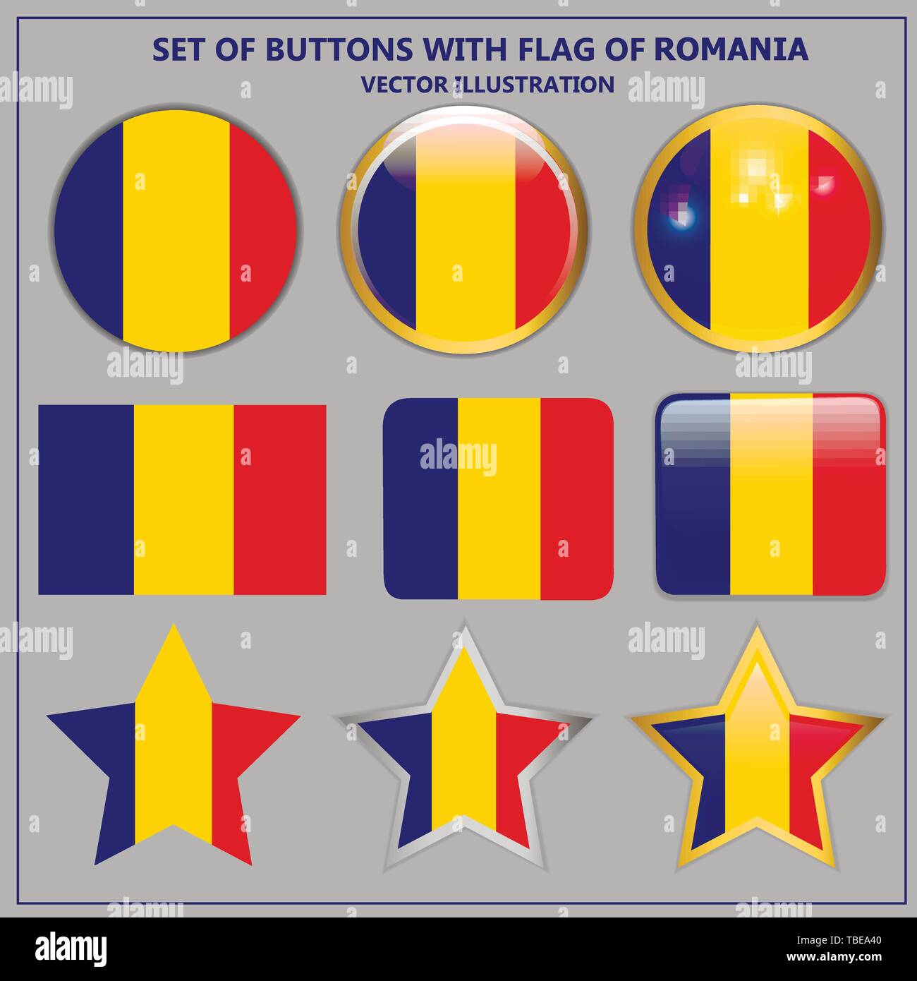 Bright set with buttons with flag of Romania. Happy Romania day buttons ...