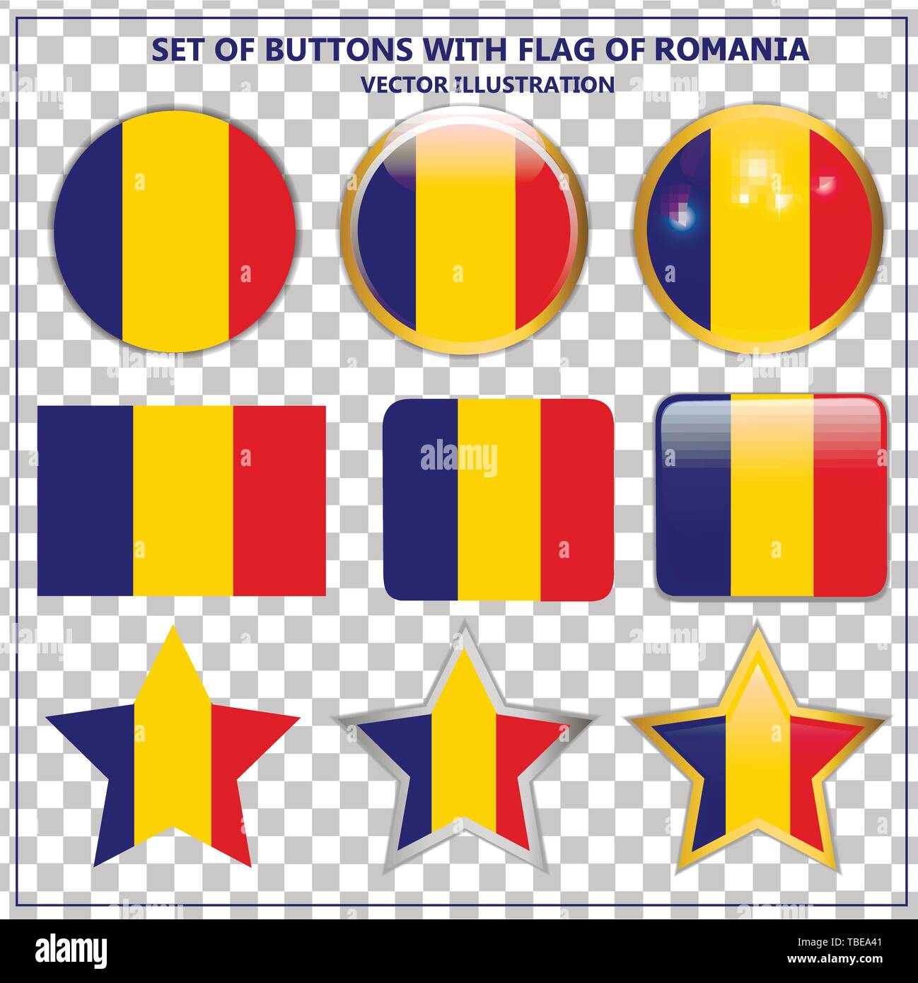 Bright set with buttons with flag of Romania. Happy Romania day buttons ...
