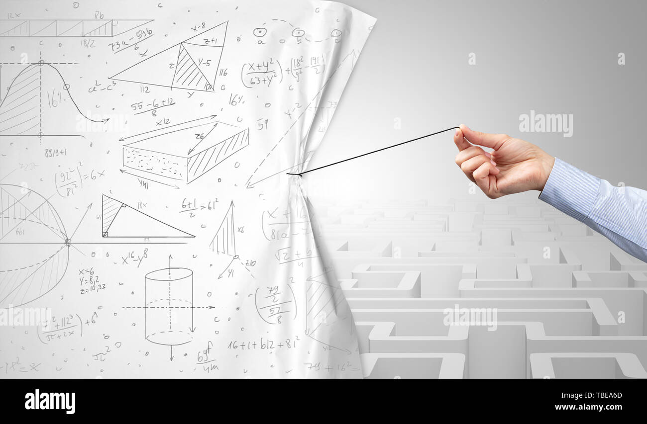 Hand pulling paper curtain, changing scene concept Stock Photo - Alamy